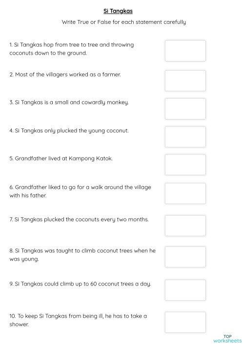 True or False. Interactive worksheet | TopWorksheets