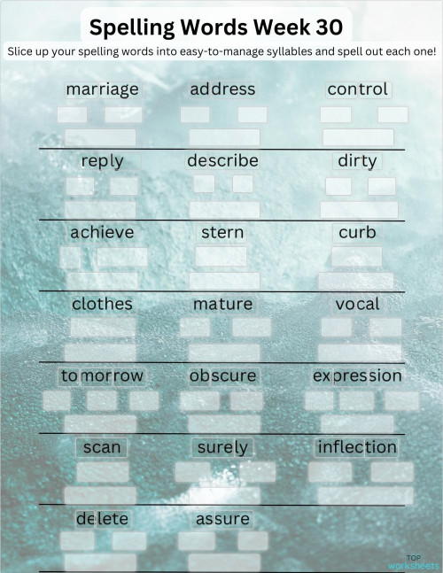 Spelling Words Week 30.3. Interactive worksheet | TopWorksheets