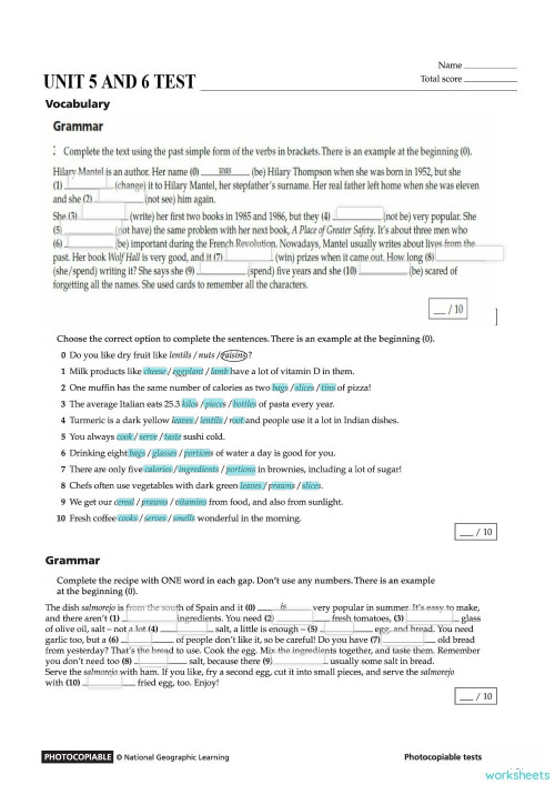 TEST UNIT 5 AND 6. Interactive worksheet | TopWorksheets