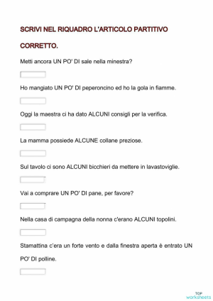 Articoli partitivi. Scheda interattiva | TopWorksheets