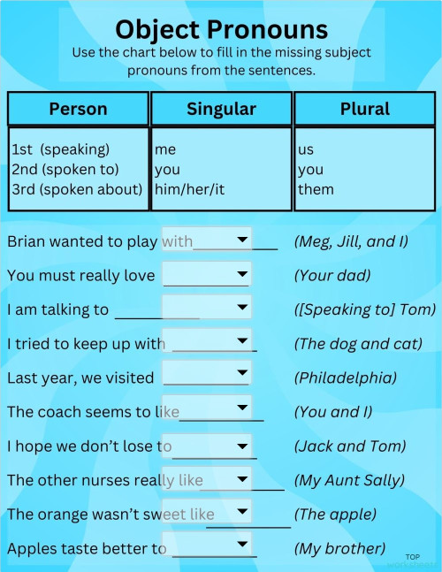 Object Pronouns. Interactive worksheet | TopWorksheets