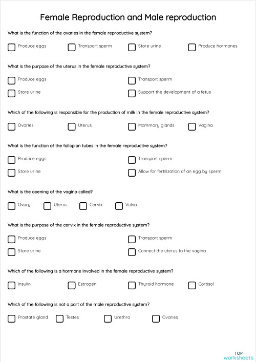Female Reproduction and Male reproduction. Interactive worksheet ...