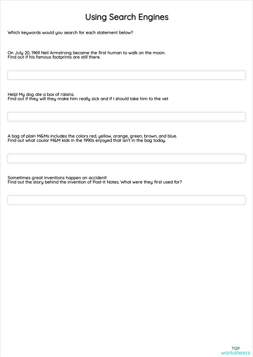 Using Search Engines. Interactive worksheet | TopWorksheets