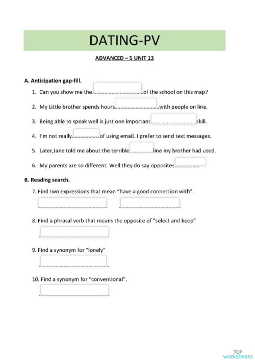 DATING -PV ADV-05. Interactive worksheet | TopWorksheets
