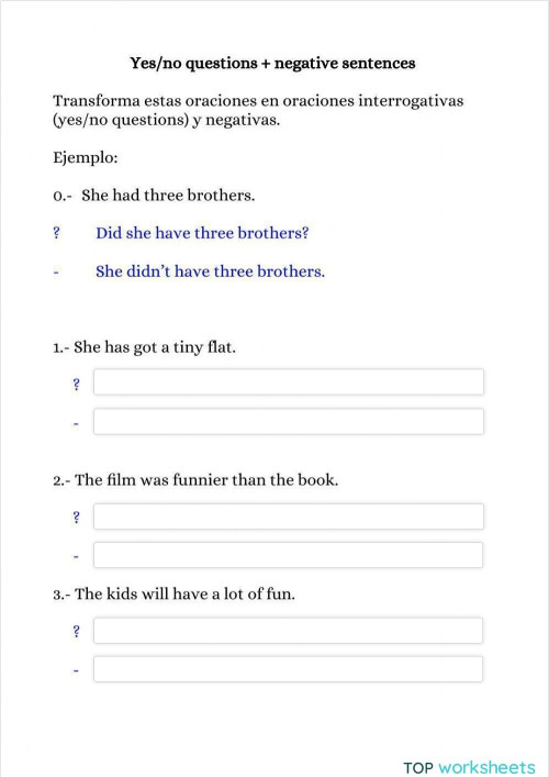 yes-no questions and negatives. Ficha interactiva | TopWorksheets