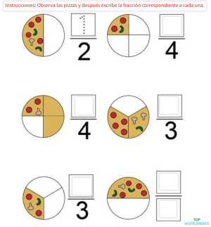 Fracciones de pizza. Ficha interactiva | TopWorksheets