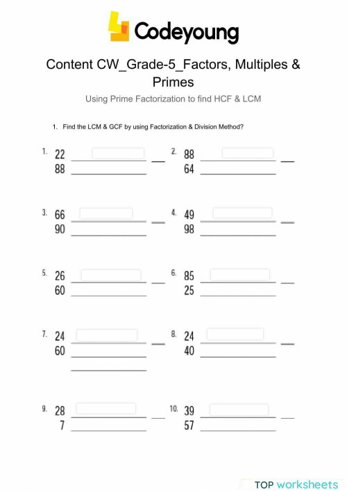 Content-CW-Using Prime Factorization to find HCF & LCM. Interactive ...