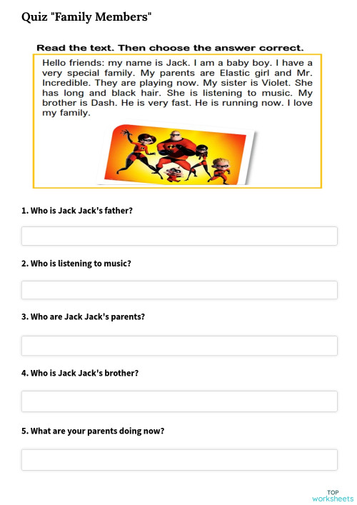 Quiz "Family Members". Interactive worksheet | TopWorksheets