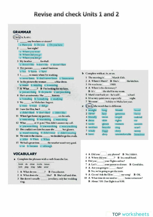 Revision units 1 and 2. Interactive worksheet | TopWorksheets