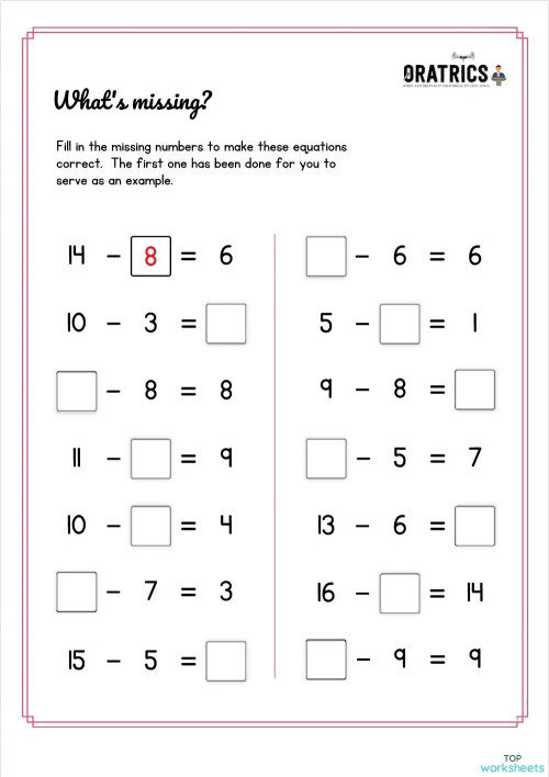 Page 3: (Missing Numbers). Interactive worksheet | TopWorksheets