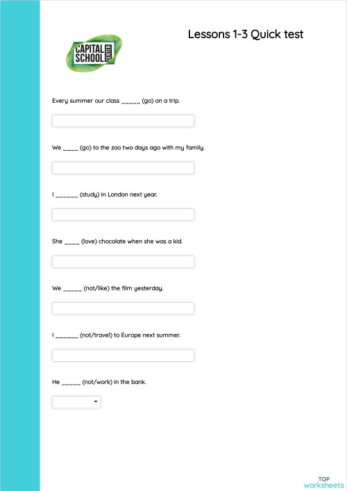 Lessons 1-3 Quick test. Interactive worksheet | TopWorksheets