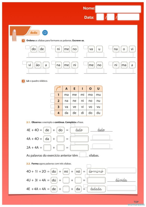 Ficha de trabalho M N V D. Scheda interattiva | TopWorksheets