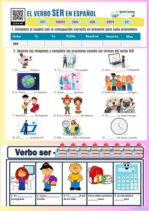 El verbo SER en español. Ficha interactiva | TopWorksheets