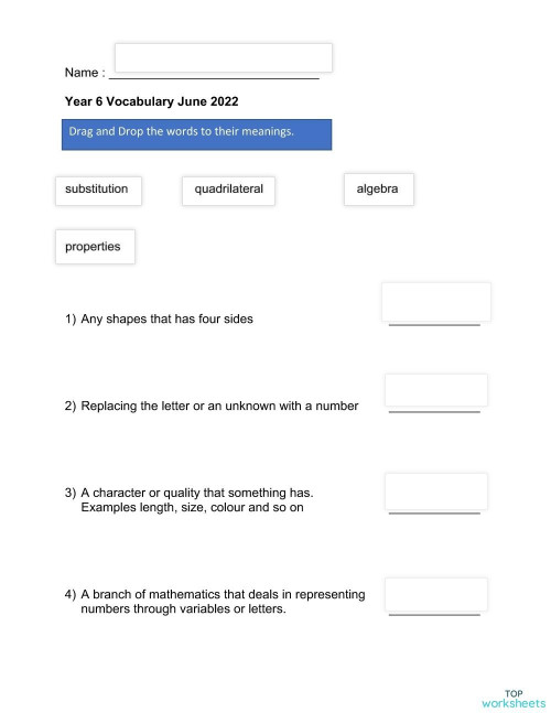 Year 6 Vocabulary June 2022. Interactive worksheet | TopWorksheets