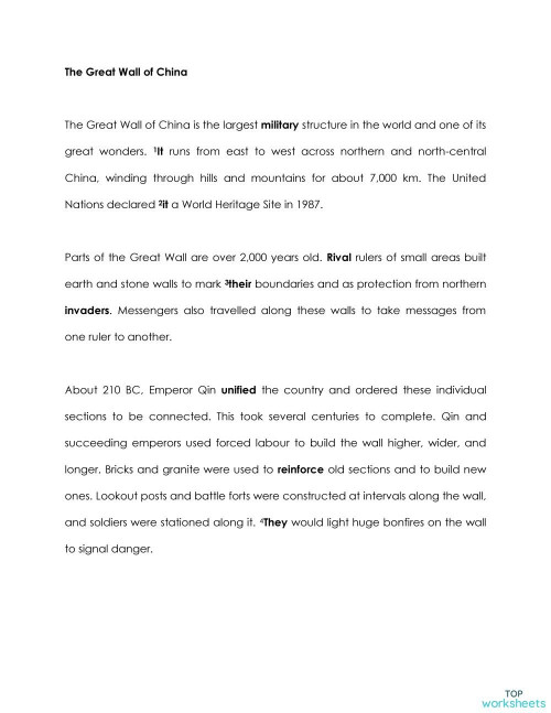 WEEK 14 GREAT WALL OF CHINA. Interactive worksheet | TopWorksheets
