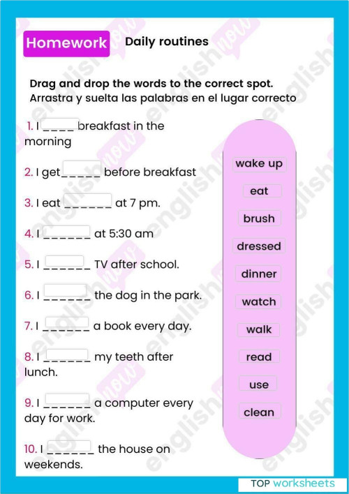 Daily routines. Ficha interactiva | TopWorksheets