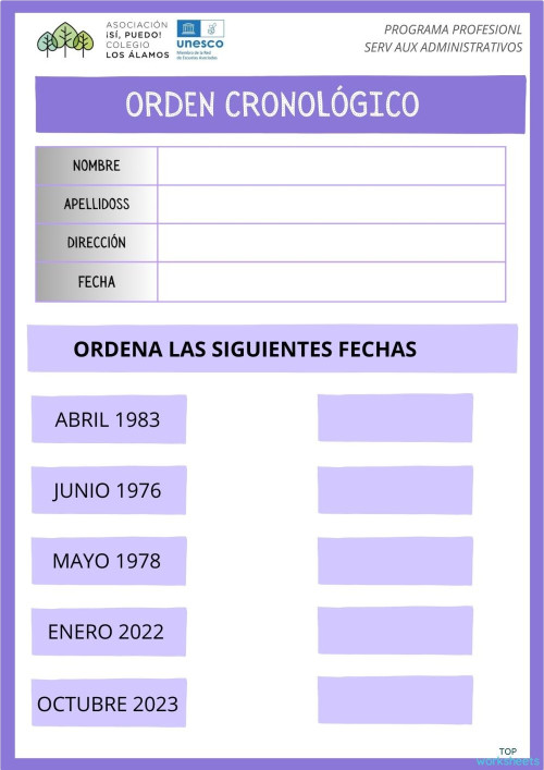 ORDEN CRONOLOGICO. Ficha interactiva | TopWorksheets