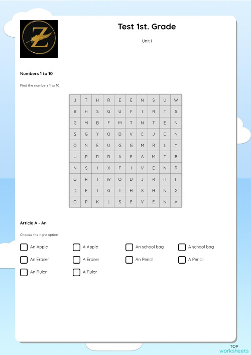 Test 1st. Grade. Ficha interactiva | TopWorksheets