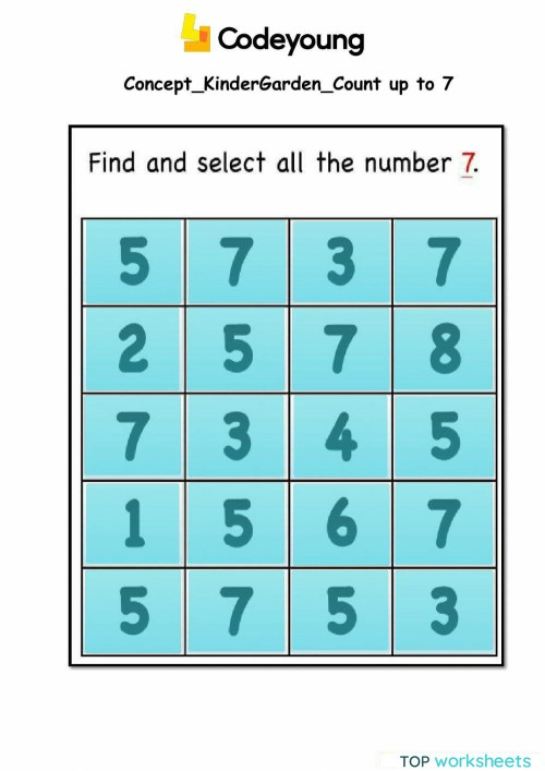 Introduction to number 7 interactive. Interactive worksheet | TopWorksheets