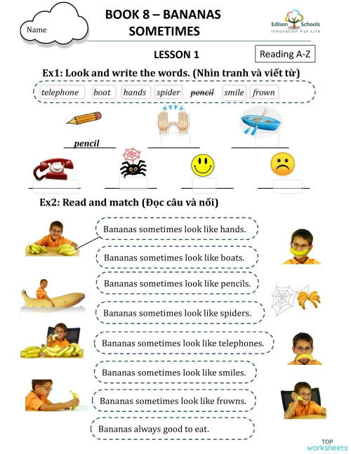 READING A-Z - BANANAS SOMETIMES. Interactive worksheet | TopWorksheets