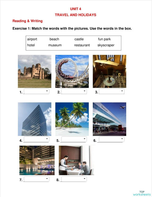 Unit 4 - Travel and Holidays - Grammar & Reading. Interactive worksheet | TopWorksheets