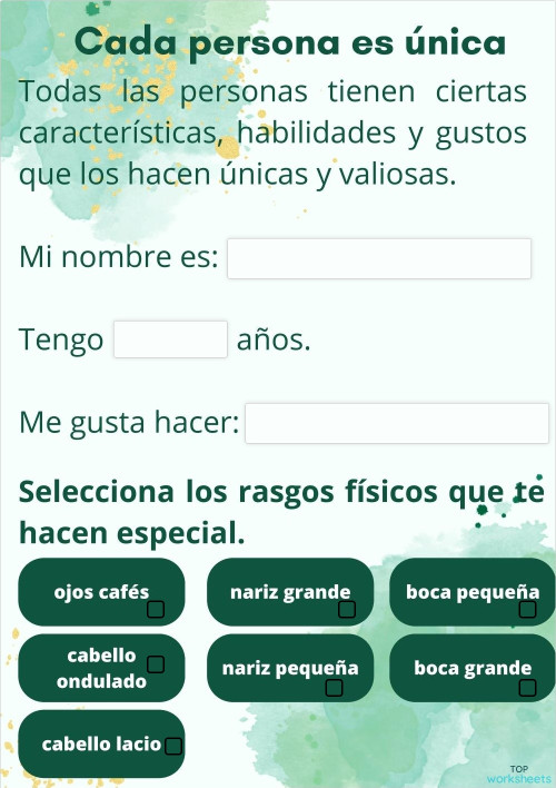 cada persona es única. Ficha interactiva | TopWorksheets