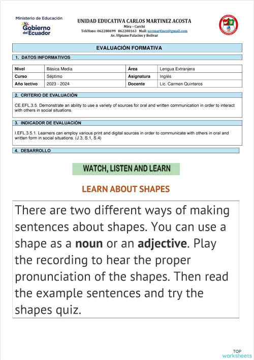 Shape as a noun or an adjective. Interactive worksheet | TopWorksheets