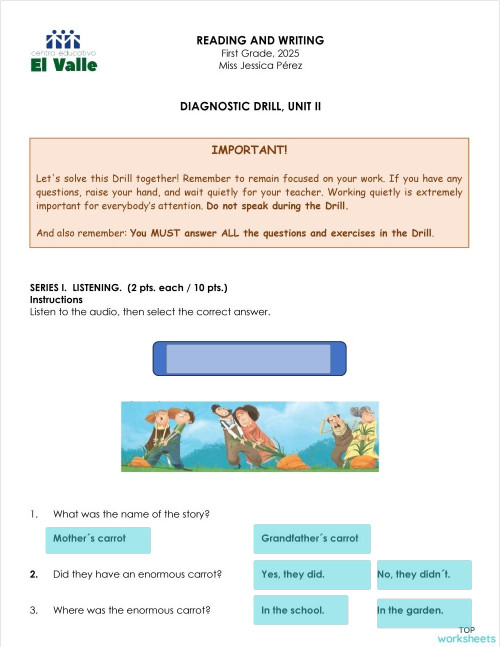 FIRST GRADE: II READING AND WRITING. Interactive worksheet | TopWorksheets