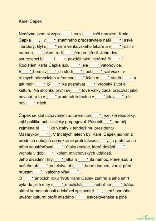 Čeština: interaktivní pracovní listy a online cvičení | TopWorksheets
