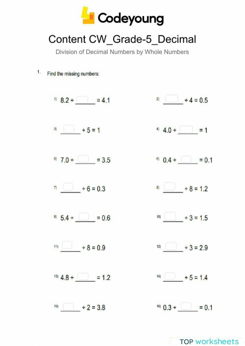 Content-CW-Division of Decimal Numbers by Whole Numbers. Interactive ...