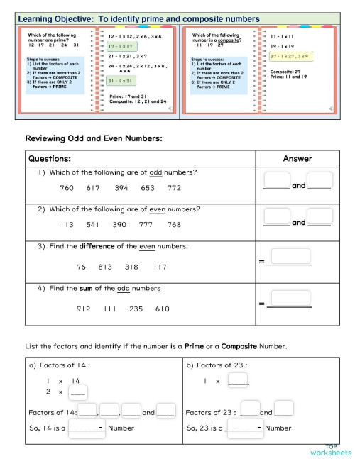 IDENTIFYING PRIME AND COMPOSITE. Interactive worksheet | TopWorksheets