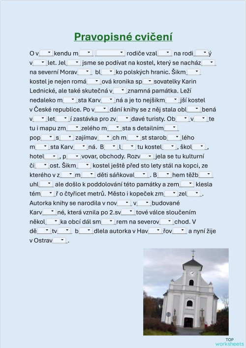 Čeština: interaktivní pracovní listy a online cvičení | TopWorksheets