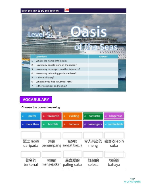 City On The Cruise - Lesson (A2). Interactive worksheet | TopWorksheets