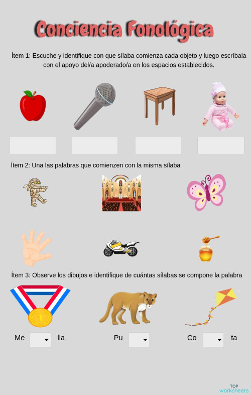 Sílabas: fichas interactivas y ejercicios online | TopWorksheets