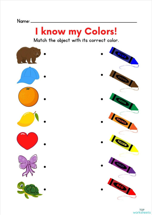 Colorful Illustrative Color Matching Worksheet. Interactive worksheet | TopWorksheets