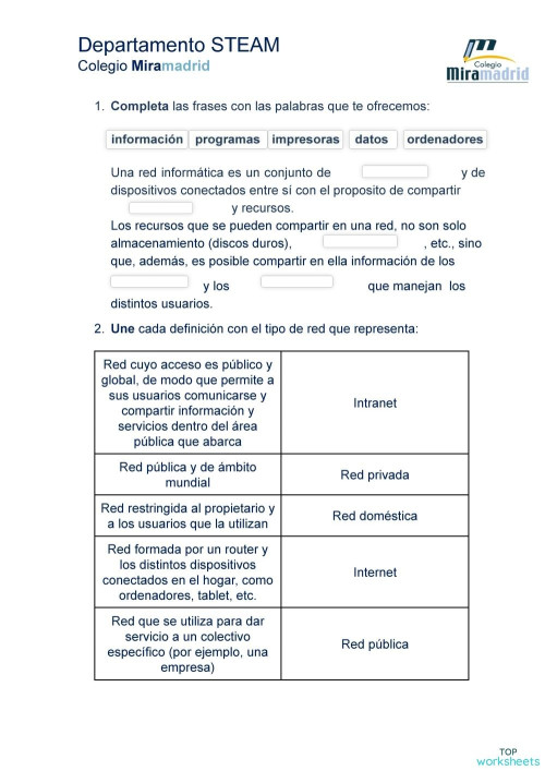 Redes de ordenadores e Internet. Ficha interactiva | TopWorksheets