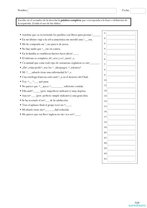 Ejercicios De B V Copia Ficha Interactiva Topworksheets