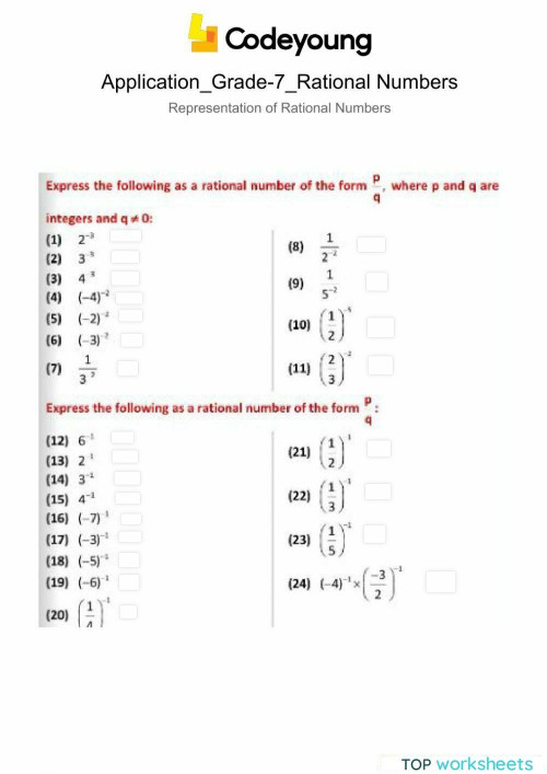 Representation of Rational Numbers Application. Interactive worksheet ...