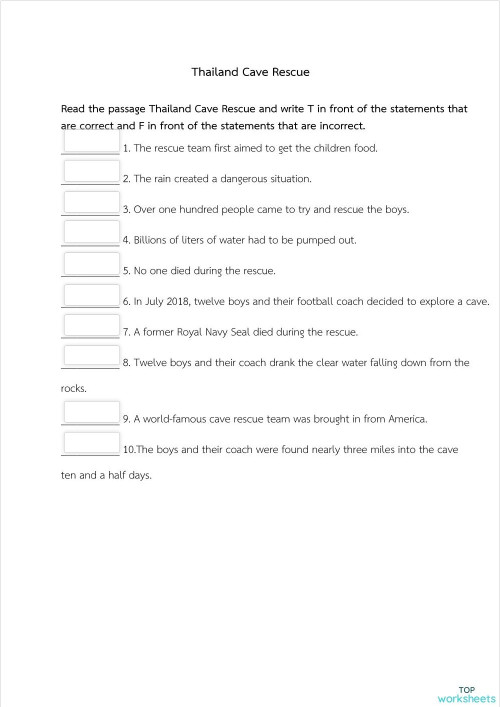 Thailand Cave Rescue ใบงานเชิงโต้ตอบ | TopWorksheets