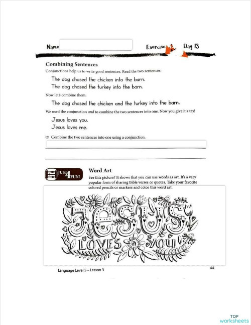 Lesson 3: Combining Sentences Pg 44. Interactive worksheet | TopWorksheets