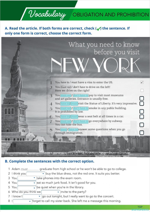 OBLIGATION AND PROHIBITION. Interactive worksheet | TopWorksheets