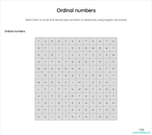 Ordinal Numbers. Interactive worksheet | TopWorksheets