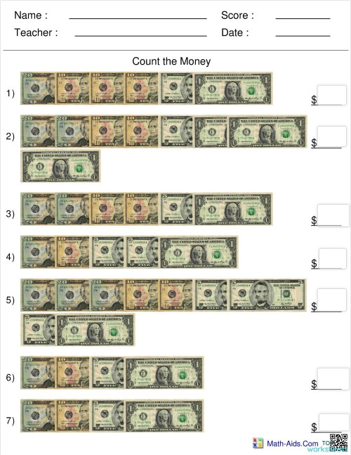 Counting Money - Bills. Interactive worksheet | TopWorksheets