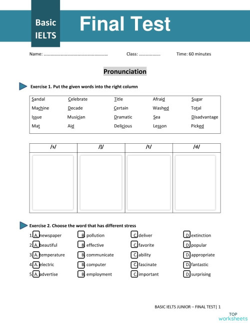 BASIC IELTS FINAL TEST. Interactive worksheet | TopWorksheets