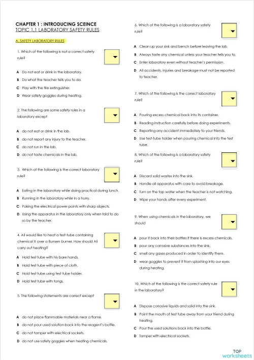 CHAPTER 1.1 LAB SAFETY RULES CHAPTER 1.2 HAZARD SYMBOLS. Interactive ...