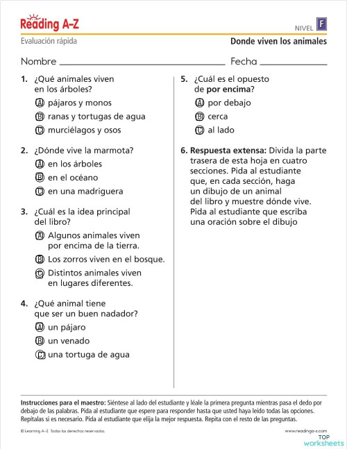 Donde viven los animales. Ficha interactiva | TopWorksheets