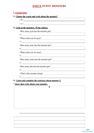 Unit 9: Funny monsters. Interactive worksheet | TopWorksheets