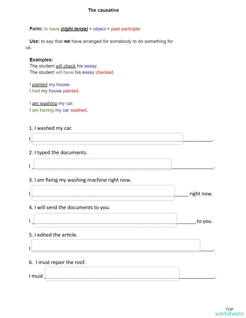 The causative - homework. Interactive worksheet | TopWorksheets