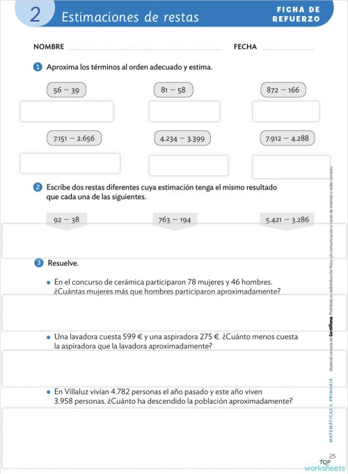 Restas con reagrupación. Ficha interactiva | TopWorksheets