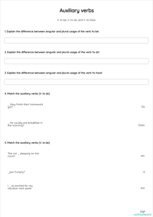 Auxiliary verbs. Interactive worksheet | TopWorksheets